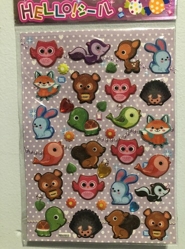 Kawaii Japan Woodland Animals Puffy Glitter Gem Large Sticker Sheet Htf ...