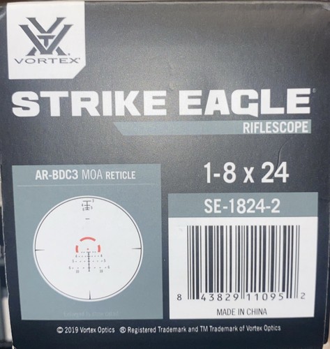 Vortex SE-1824-2 Strike Eagle 1-8x24mm BDC3 Reticle 30mm Tube Black ...