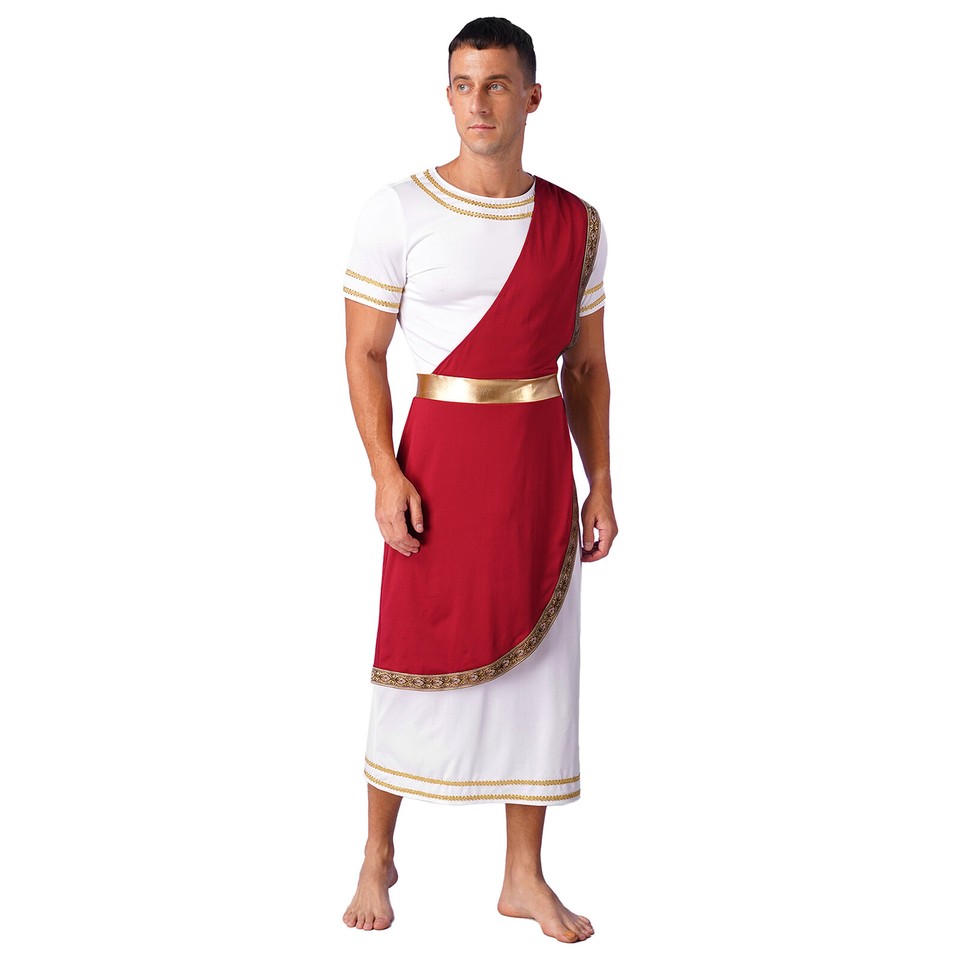 US Men Toga Greek God Costume Short Sleeve Roman Cosplay Robe Toga ...