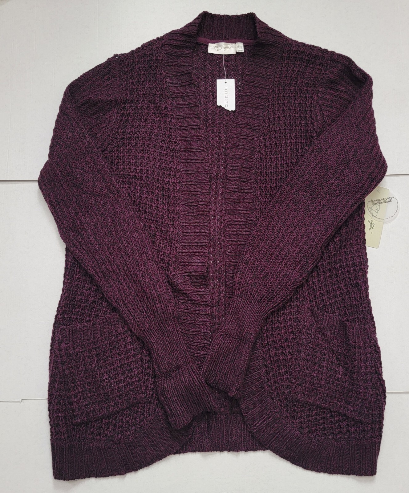 Womens Sweater Stitch Fix Cardigan Knit Open Front Pockets Dark Purple ...