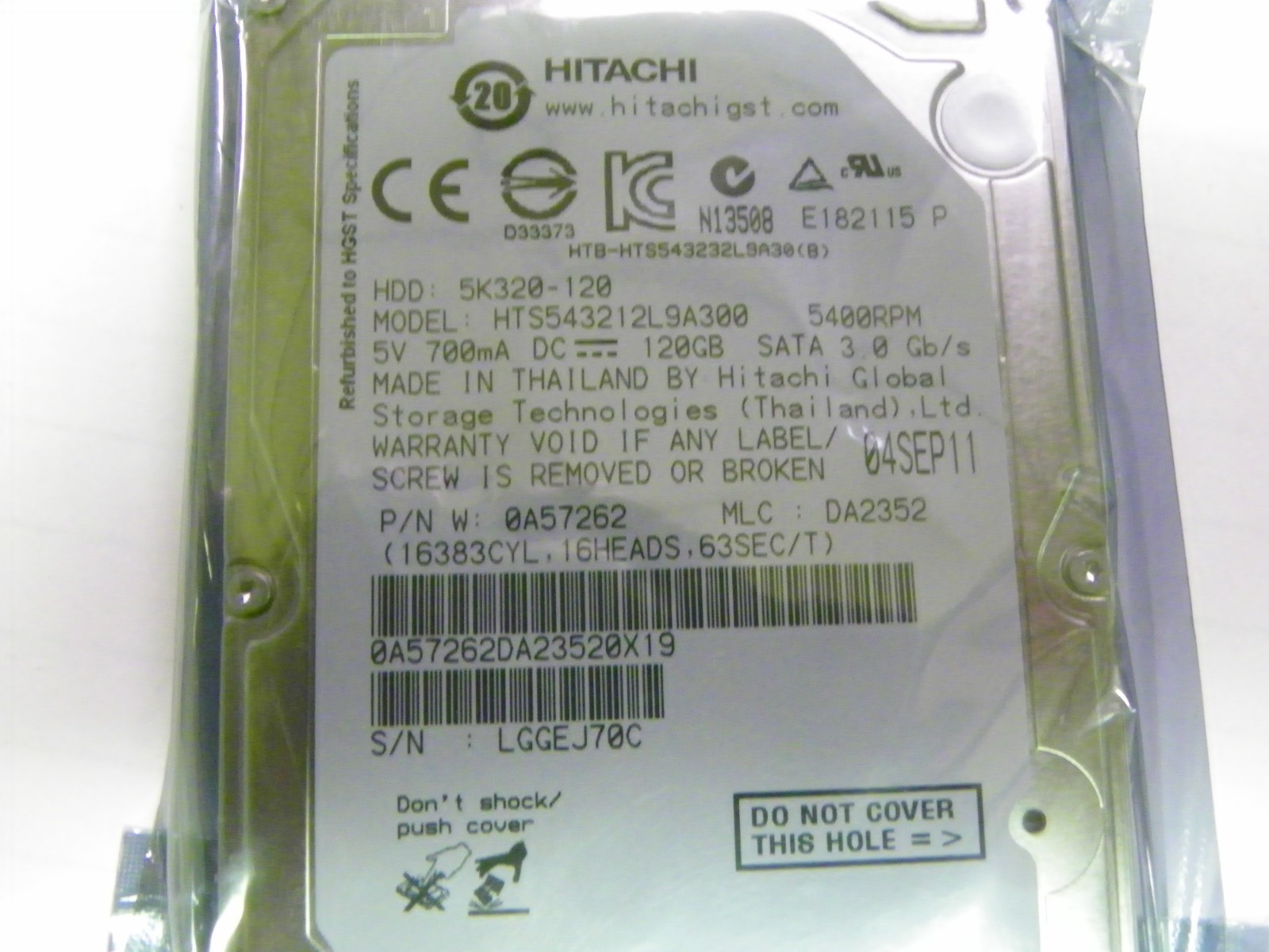 Hitachi HTS543212L9A300 P/N 0A57262 MLC DA2352 120GB SATA Laptop Hard ...