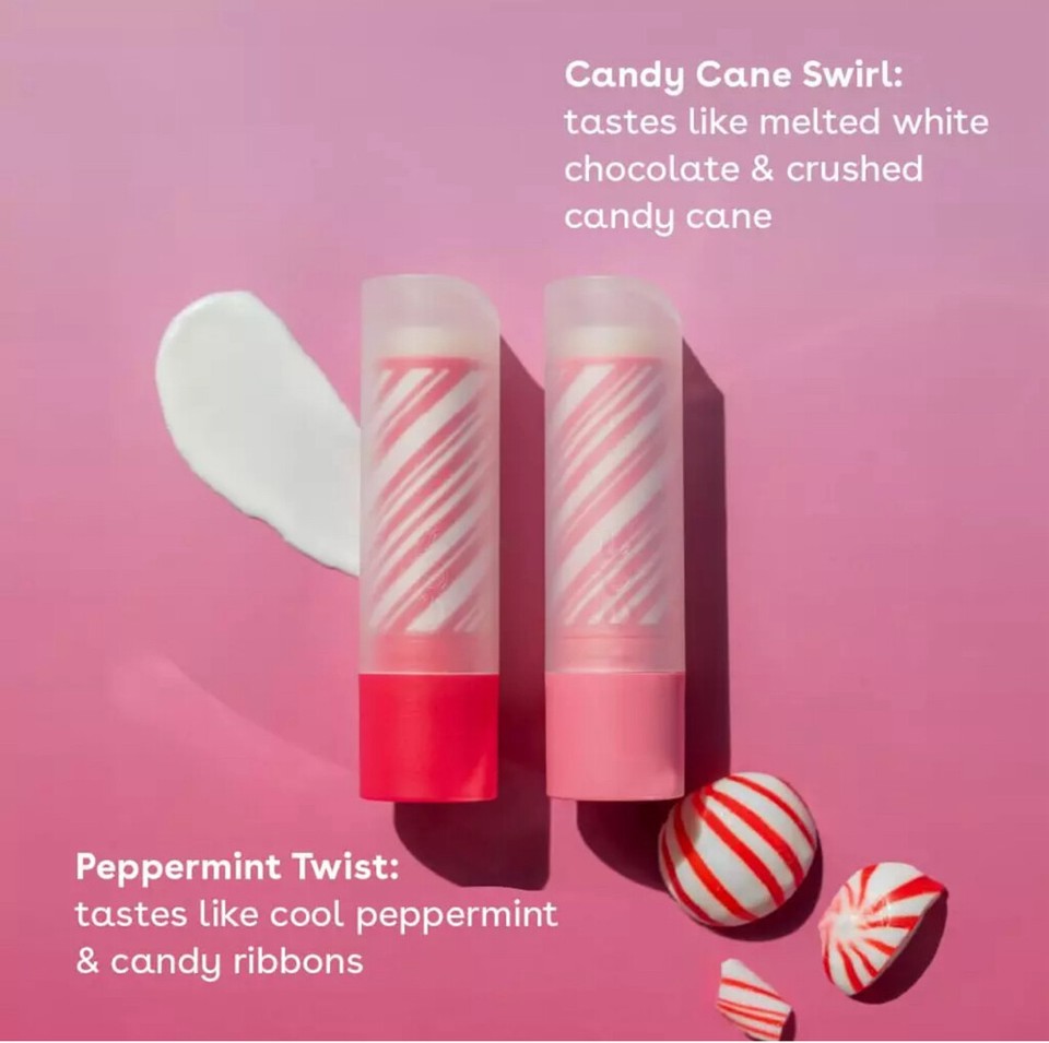 EOS Holiday Lip Balm Peppermint Twist Candy Cane Swirl + Candy Cane ...
