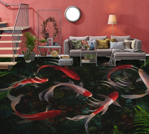 3D Goldfish Leaves G2957 Floor WallPaper Murals Wall Print Decal AJ ...