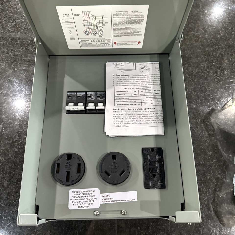 RV Electrical Outlet Panel with Breaker, Temporary Power Outlet 20/30 ...