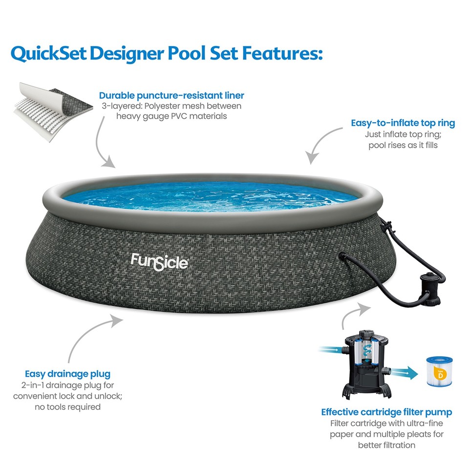 Funsicle 15' x 36'' Quick Set Above Ground Pool, Gray Herringbone (Open ...