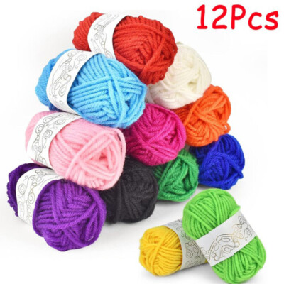 12X Mixed Yarn Wool Job Lot Knitting Crochet Squares Pompom Crafts Toys ...