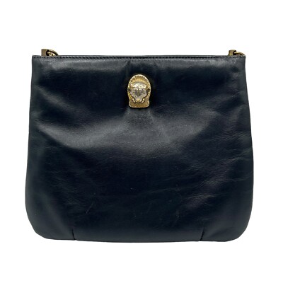 Vtg Ruth Saltz Cat Cougar Lion Head Black Leather Gold Chain Strap ...