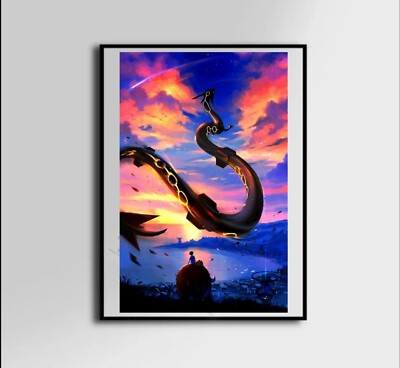 Rayquaza in the sky pokeart art canvas poster home decor | eBay