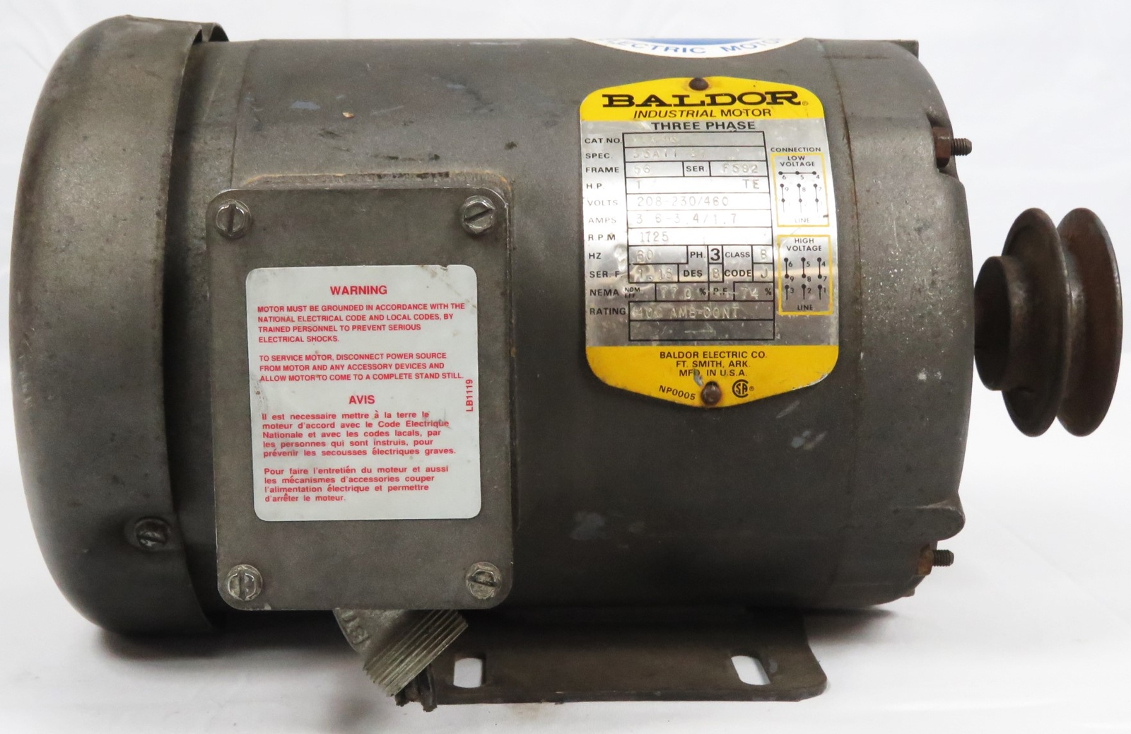 Baldor Electric Industrial Motor M3546 3-Phase 1725-RPM 1HP 35A11-87 ...