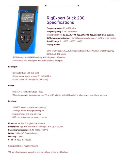 RigExpert Stick 230 Pocket Size Antenna Analyzer for sale online | eBay