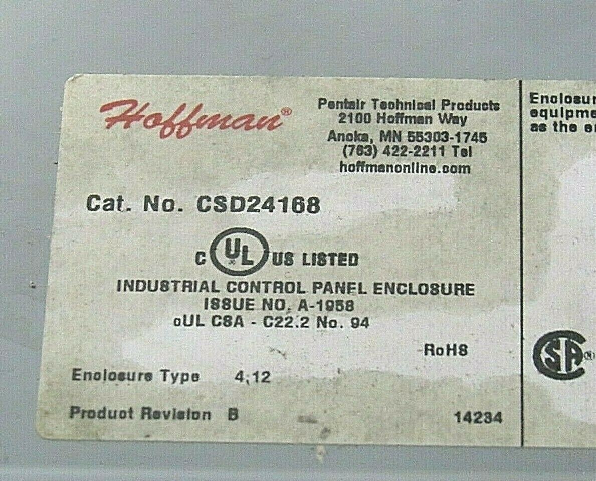 HOFFMAN 9-1/2" X 7-1/4" PANELVIEW ELECTRICAL ENCLOSURE BOX CSD24168 ...