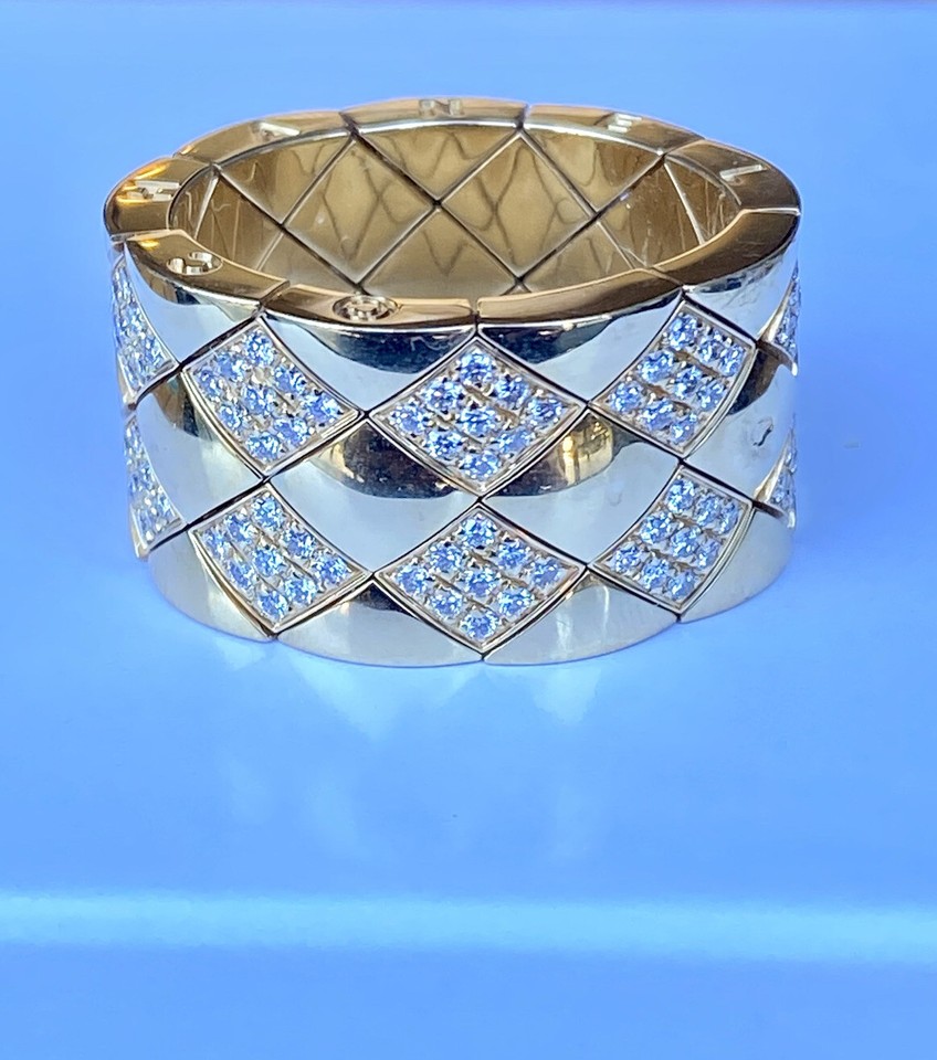 Chanel 18k Yellow Gold Diamond Matelasse Ring 54 7 23.7g | eBay