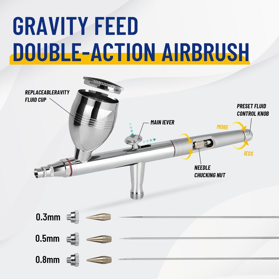 Timbertech Multi-Purpose Airbrush Set, AG-183K Dual-Action Gravity Feed ...