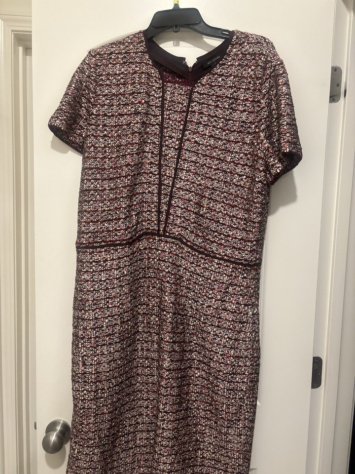 St John Multi Textured Contrast Trim Inlay Knit Check Pattern Sheath ...