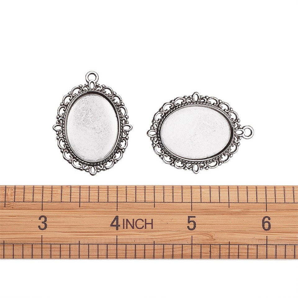 10 Sets Antique Silver DIY Cabochon Settings Pendant Making Oval Glass ...