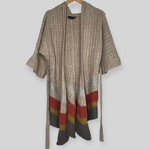 Vertigo Hooded Cardigan Womens Small Colorblock Tan Weekend Crochet ...