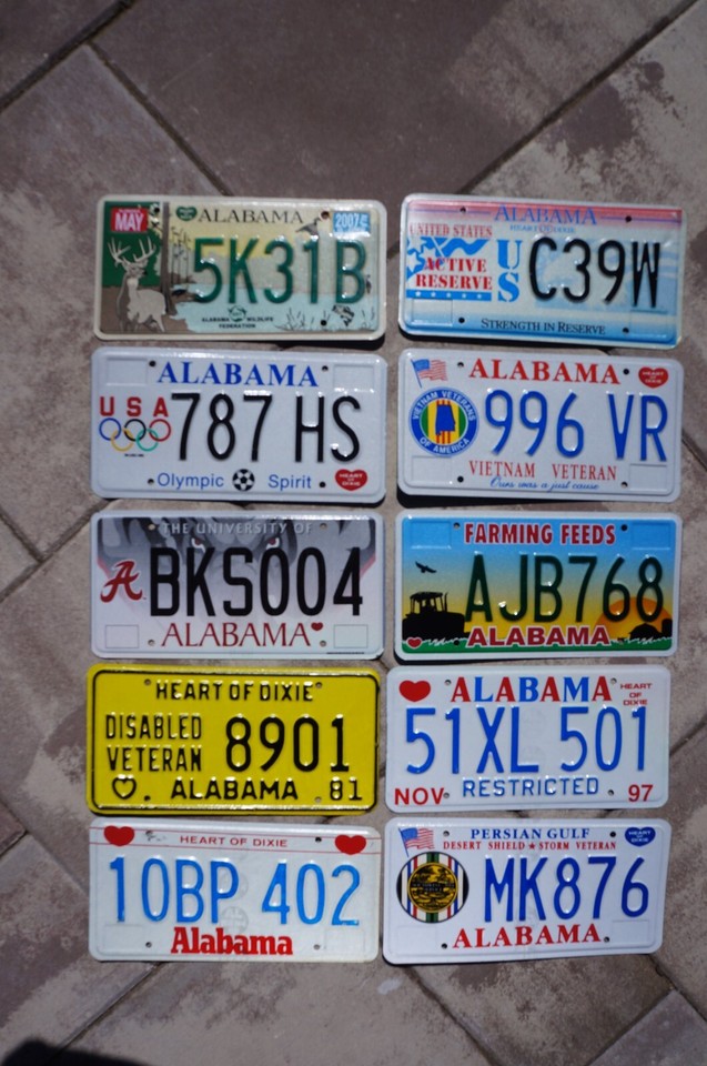 LOT OF 10 - ALABAMA SPECIALTY Graphic Colorful License Plates VETERAN ...
