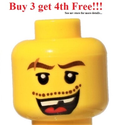 ☀️NEW Lego Male Boy Minifig Minifigure Face Head Stubble Mustache Smile ...