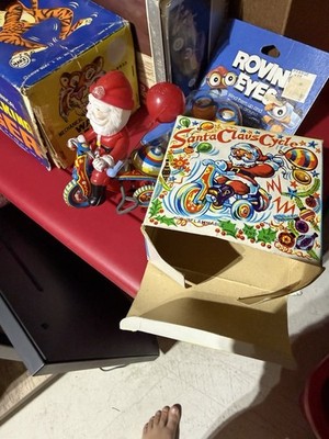 Vtg 50’s Tin Santa Claus Cycle Christmas Wind Up Ringer Toy Original ...