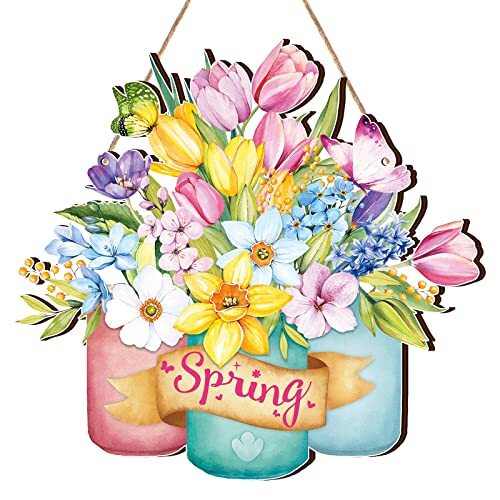 Spring Door Decor Flower Welcome Door Sign Spring Door Hanger for Front ...