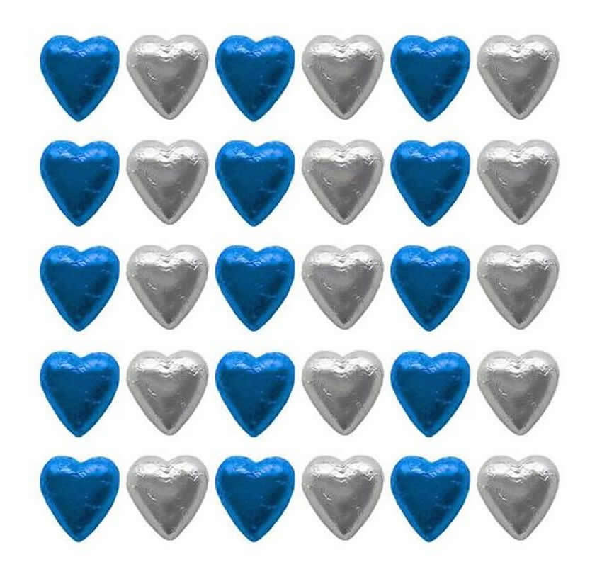 100 Chocolate Hearts Blue & Silver Mix-Made With Cadbury Milk Chocolate ...