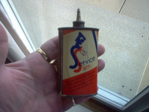 1920-50's-(3oz.) VERY RARE VINTAGE SERVICE SAM OIL TIN CAN HANDY OILER ...