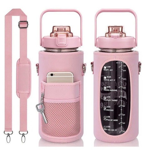 Half Gallon Water Bottle Straw Storage Sleeve Strap Motivation Phone ...