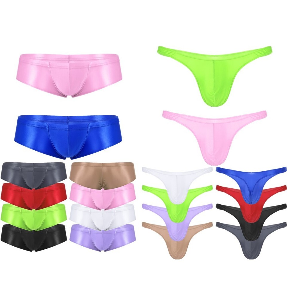 Mens Shiny Glossy Panties Bulge Pouch Briefs G-String Thong Stretch ...