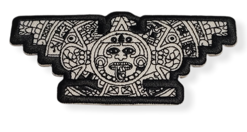 CHICANO BLACK AND GRAY AZTEC HUELGA BIRD CALENDAR PATCH SUN GOD MEXICA ...