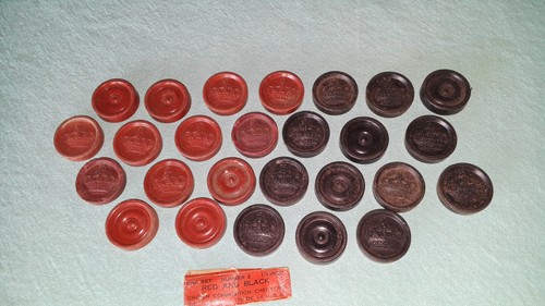 Crown antique checkers set, composition. No board included, pieces only ...