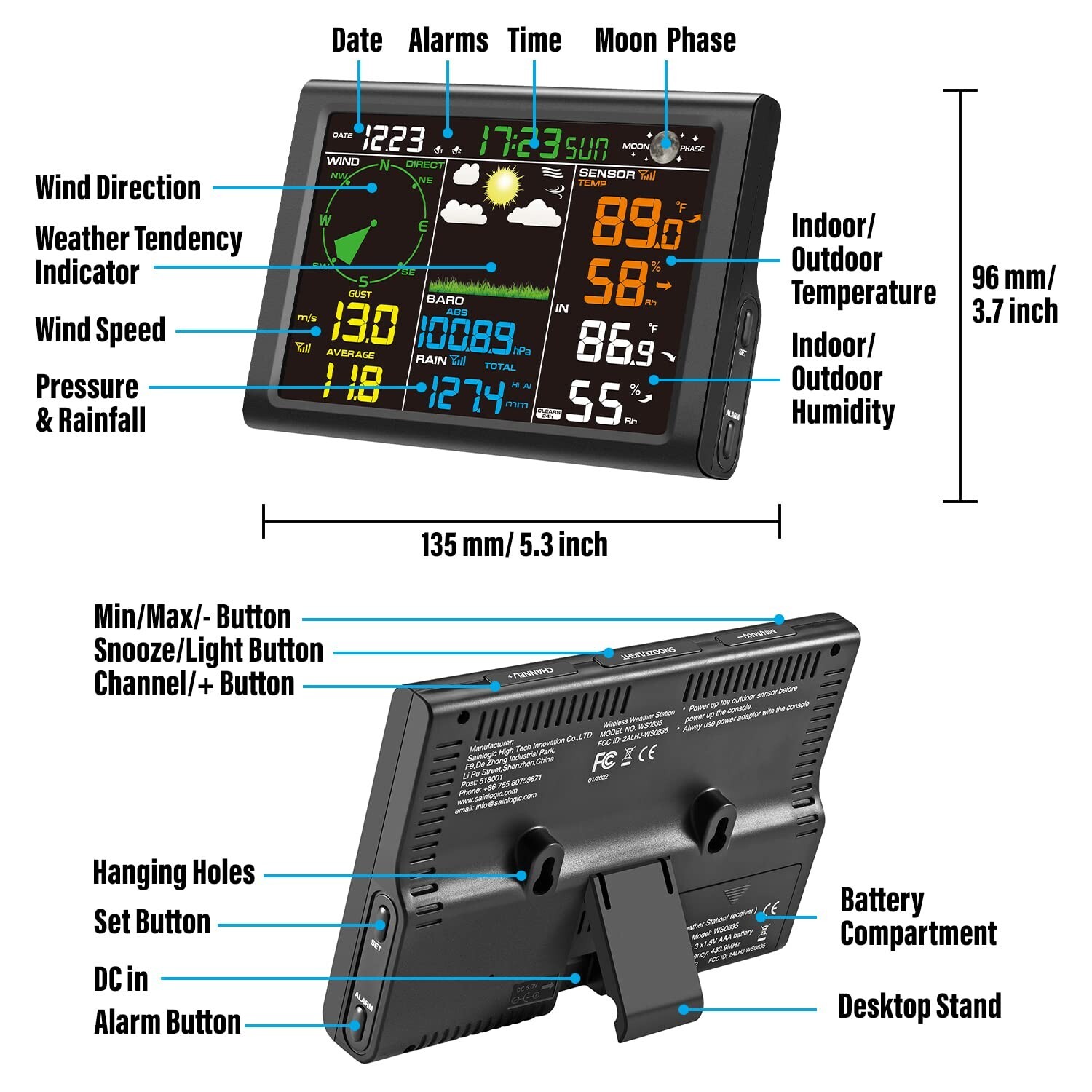 Sainlogic Wireless Weather Station with Outdoor Sensor, 9-in-1 Weather ...