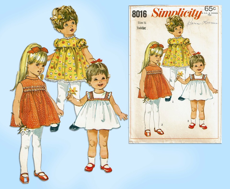 Simplicity 8016: 1960s Cute Baby Girls High Yoke Dress 6m Vintage ...