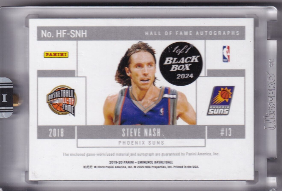 2019-20 Panini Eminence Basketball Steve Nash Hall of Fame Patch Auto 1 ...