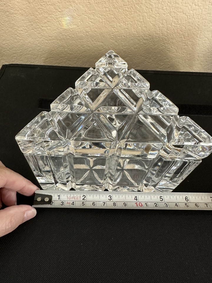 Cut Crystal Triangle Stunning Paperweight/ Jewelry Box w/Lid Very Heavy ...
