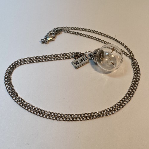 WISH Glass Globe Vial Necklace Dandelion Puff & seed24” chain 3 Wishes ...