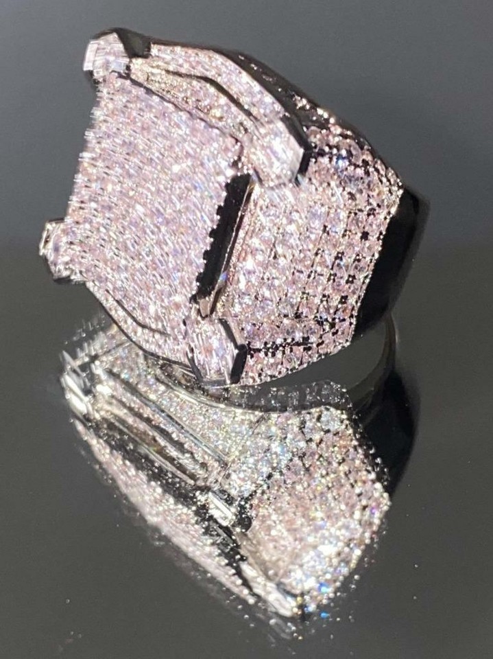 Mens Bling Ring Ice Out 2.5ct Iced CZ Bling 14k White Gold Pinky Rings ...