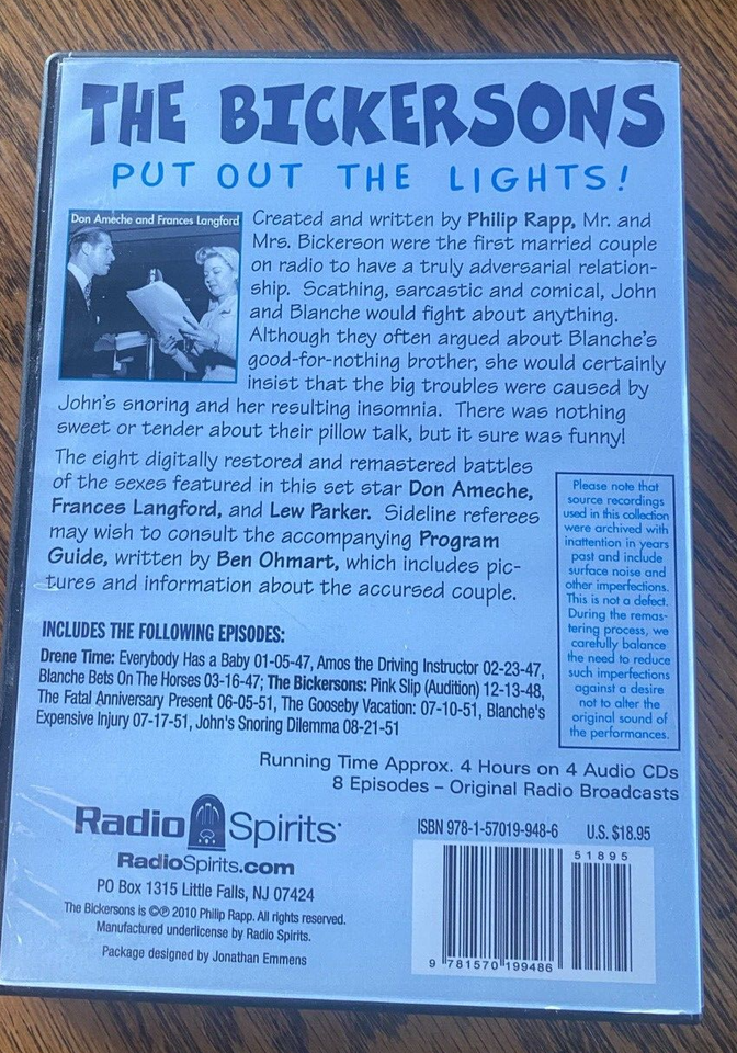 THE BICKERSONS PUT OUT THE LIGHTS! AUDIO CD RADIO SPIRITS CLASSIC RADIO COMEDY | eBay