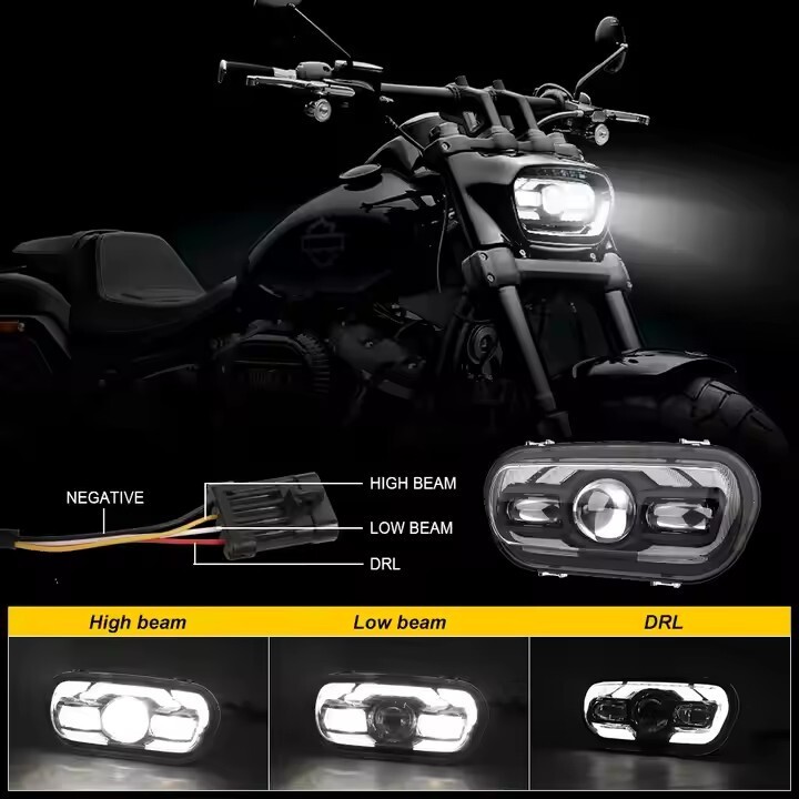 LED Headlight for 2008-2019 Harley Davidson Dyna Fat Bob With DRL Plug ...