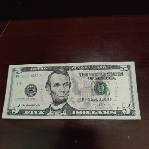 4 in a Row Leading 5s Fancy Serial Number Five Dollar Bill MF 55553680 ...