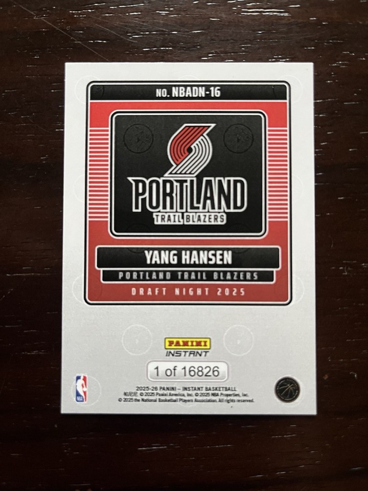 Yang Hansen 2025 Panini Instant NBA Draft Night Auto RC SIGNED PSA DNA ...