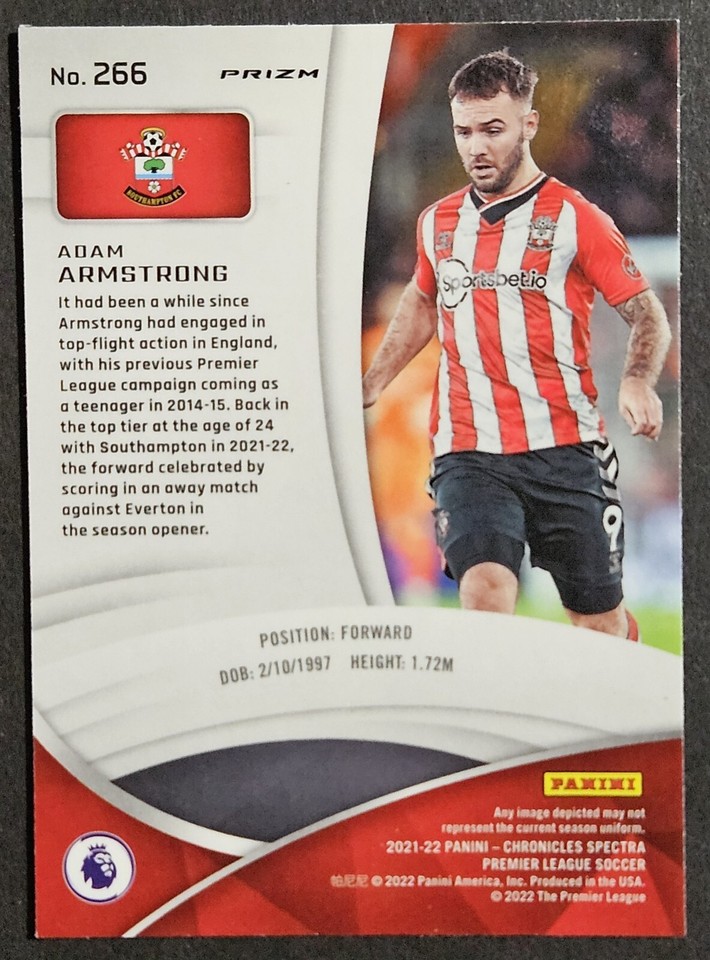 2021-22 Panini Chronicles Spectra Purple Mojo Prizm #266 Adam Armstrong ...
