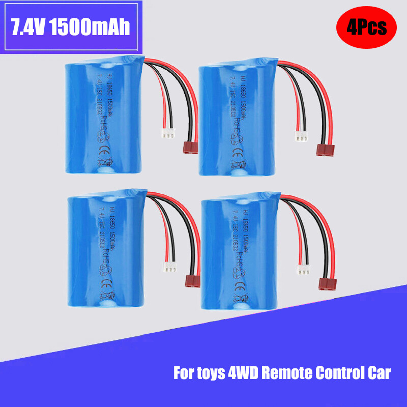 4PCS 7.4V 1500mAh Li-ion Battery T-Plug Charger Universal for toys 4WD ...