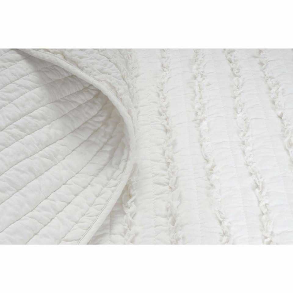 Solid White Ruffle Stripe 3pc Cotton Quilt Set Twin Full Queen King Bed ...