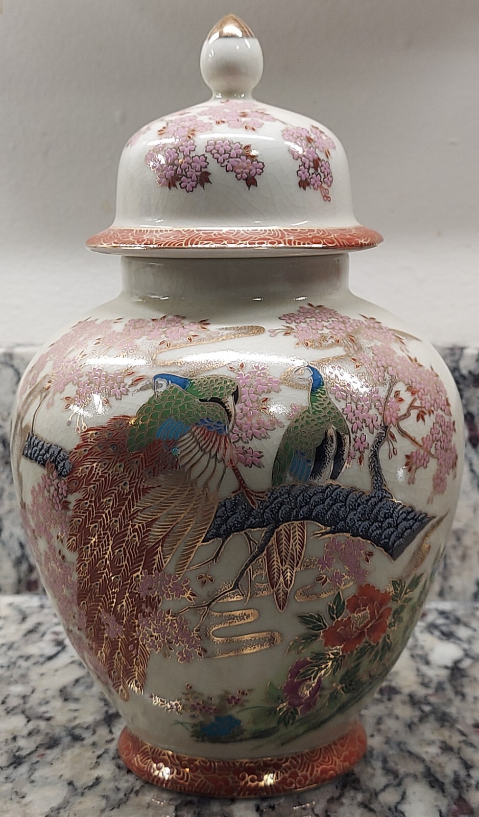 Vintage Japanese Crackled Vase With Birds & Gold Inlays 8 1/4"Beautiful ...