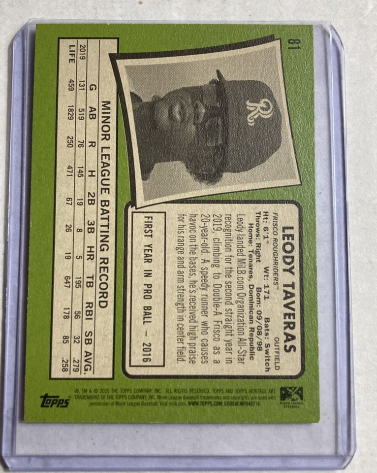 2020 Topps Heritage Minor League #81- LEODY TAVERAS Rookie RC Card. | eBay