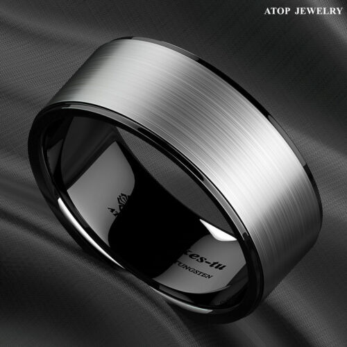 8/6mm Black Brushed Titanium Color Tungsten ring Wedding Band Ring Men ...