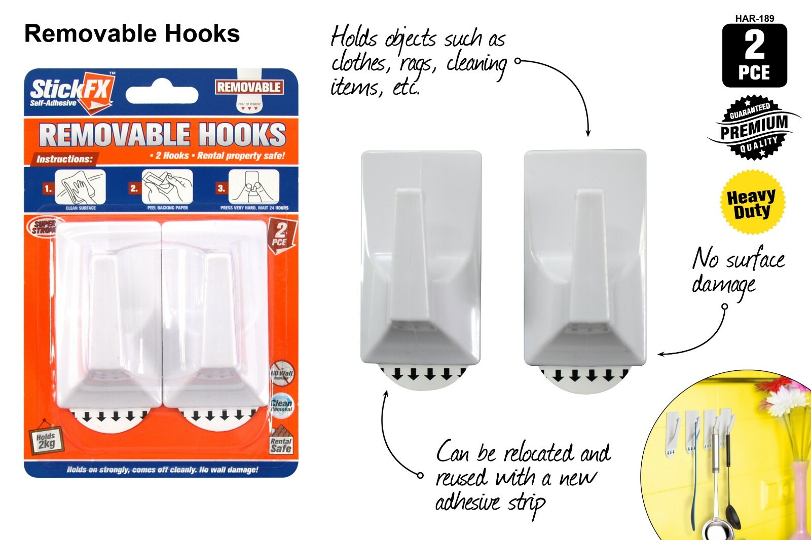 Self Adhesive Removable Hooks Heavy Duty Clip Wall Window Stick on ...