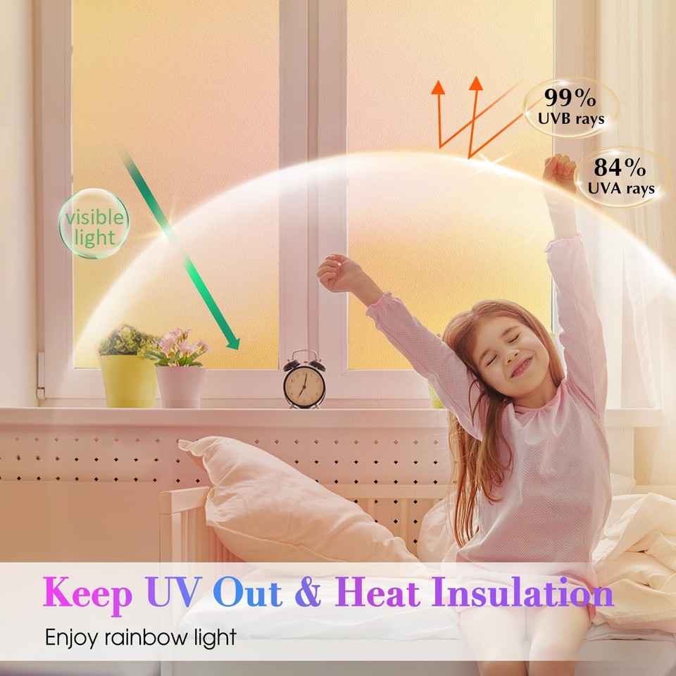 Rainbow Window Privacy Film Frosted Glass Static Cling,Anti-UV Heat ...