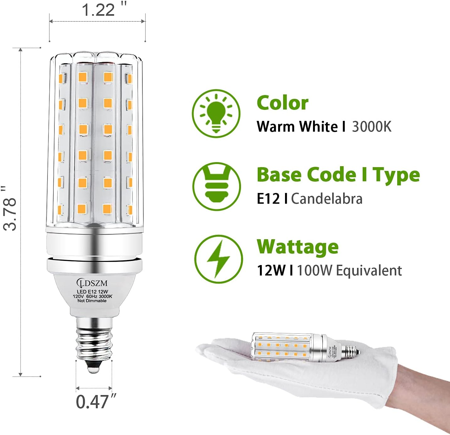 E12 LED Bulbs,12W LED Corn Light Bulb, E12 LED Bulb 100W Equivalent ...