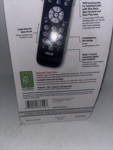 RCA Universal Remote Control TV/SAT/CBL/DTC/DVD/VCR Model RCR3273R 3 ...
